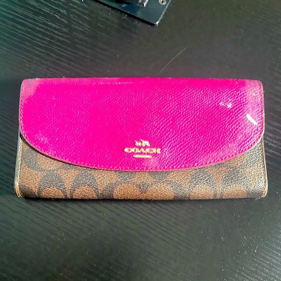 Bags | Coach Monogram Color Block Long Snap Wallet Peeling Inside ...